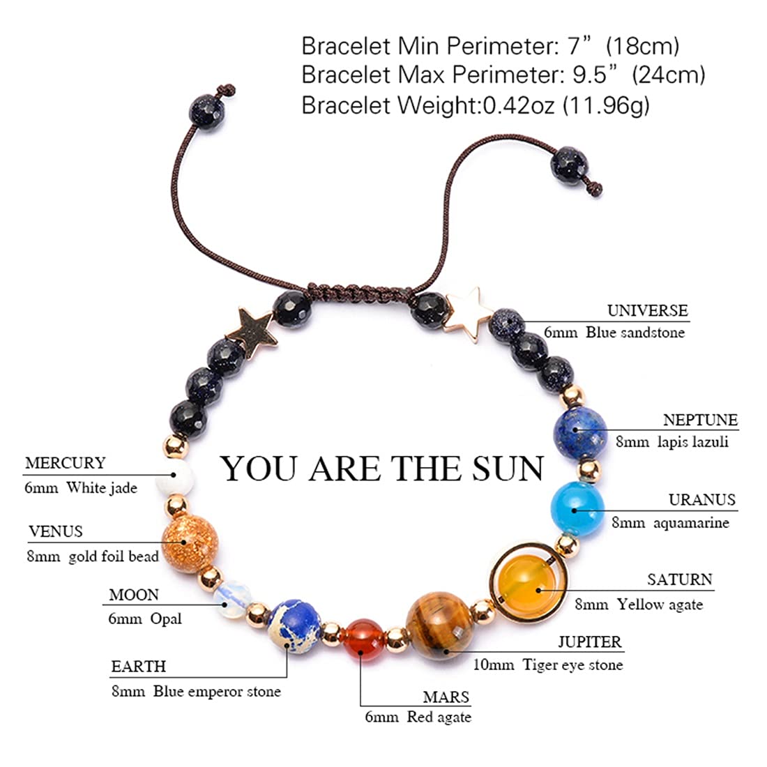 GelConnie Solar System Bracelet Universe Galaxy Bracelet The Eight Planets Guardian Star Bracelets Charm Stretch Bracelet Stone Beads Bracelet Meditation Relax Bangles Healing Gifts for Women, Men