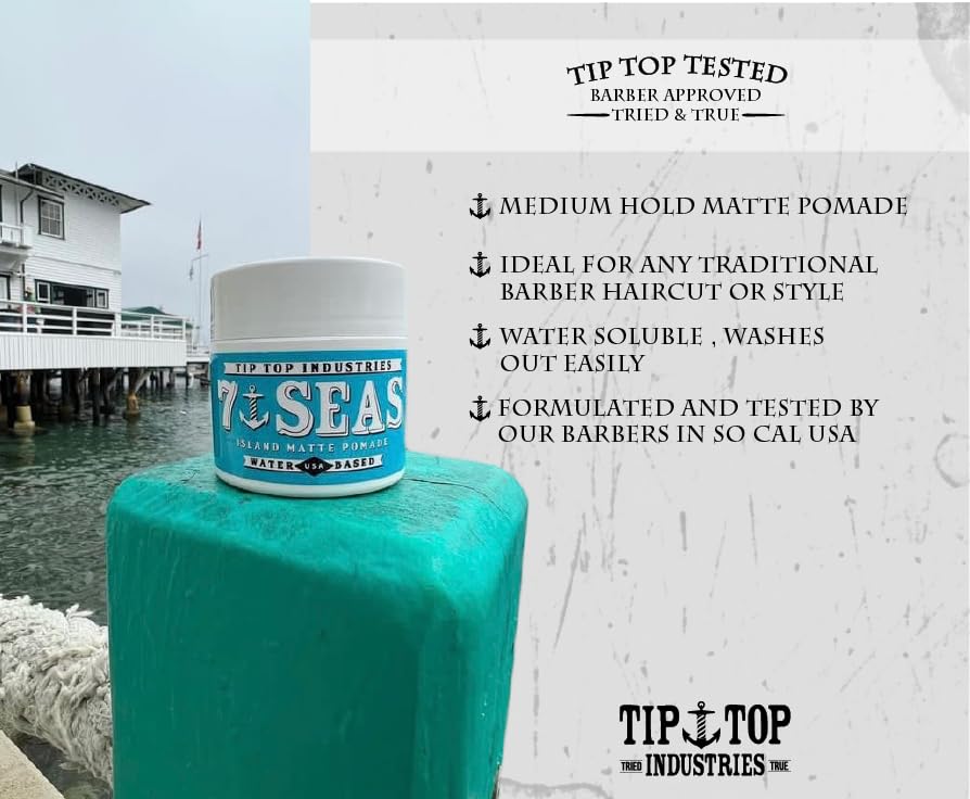 Tip Top 7Seas Island Matte Pomade - Medium Hold Matte Finish - Pina Colada Scent 4.25oz