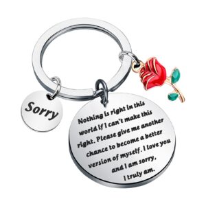 ujims apology gift sorry keychain with roses charm i love you and i am sorry for him her forgive me jewelry (apology keychain)