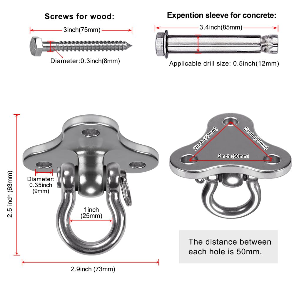 BeneLabel 3 Holes Heavy Duty Swing Hanger, Swing Set Hardware, Swing Set Accessories, Swing Set Brackets, Hammock Hanging Kit, Punching Bag Hangers, Indoor/Outdoor Playground, 1100BL Capacity