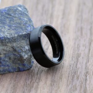 MJ Metals Jewelry Custom Engraved 8mm Black Plated Stainless Steel Brushed Center Beveled Edge Band Ring Size 11