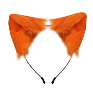 qinruan cat fox faux fur ears headband cute halloween fancy dress cosplay handmade animal furry ears hair hoop (orange)