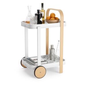 umbra bellwood bar cart, serving trolley, side table, natural/white