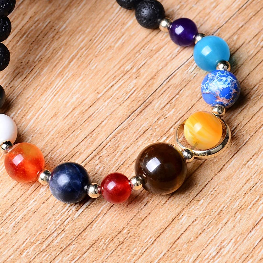 GelConnie Solar System Bracelet Universe Galaxy Bracelet The Eight Planets Guardian Star Bracelets Charm Stretch Bracelet Stone Beads Bracelet Meditation Relax Bangles Healing Gifts for Women, Men