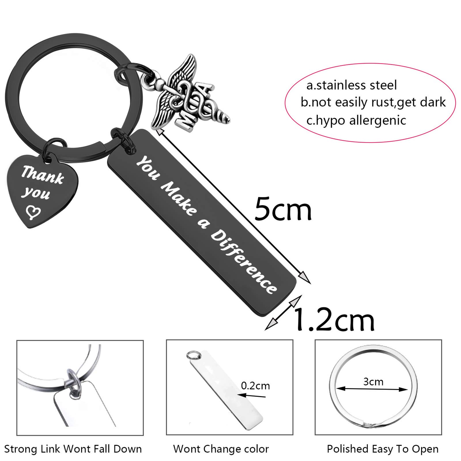 TGBJE MA Medical Assistant Gifts You Make A Difference Keychain Thank You Gift for Nurse,Nurses Day Gift (BL MA key)