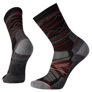 smartwool men's hike light cushion mountain range pattern crew socks, black, large