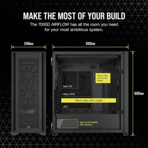 CORSAIR 7000D AIRFLOW Full-Tower ATX PC Case – High-Airflow Front Panel – Spacious Interior – Easy Cable Management – 3x 140mm AirGuide Fans with PWM Repeater Included – Black