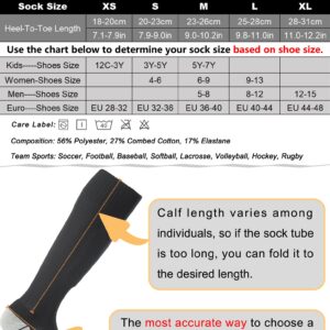 APTESOL Youth Soccer Socks Knee High Team Sport Cushion Sock Women Men Long Tube Cotton Athletic Compression Socks (3-Pair Yellow,X-Small)