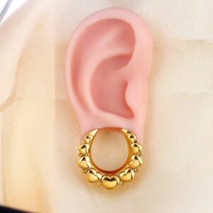 LADEMAYH 2Pcs 1 inch Gauges for Ears, Cute Gold 25mm Gauges for Ears, Heart 1 inch Plugs for Ears Surgical Steel Saddle Plugs Tunnels Ear Gauges Earrings