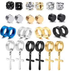 wainis 13 pairs stainless steel non pierced earrings for men women cz clip on dangle earrings set