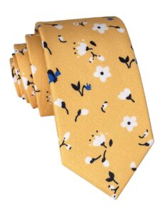 kebocis mens cotton skinny tie floral ties for men, yellow