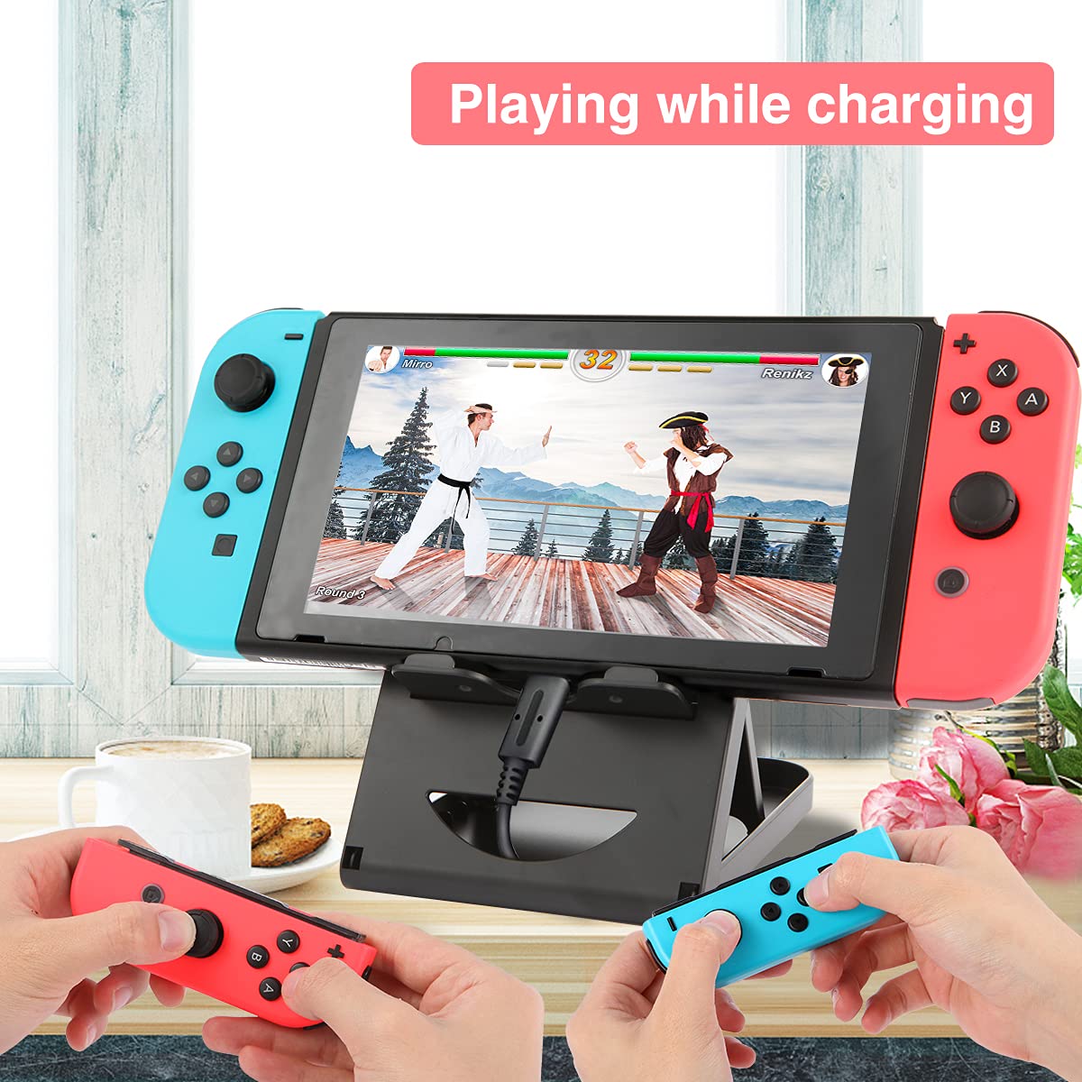 Nintendo Switch Stand/Switch LITE Stand,Foldable,Adjustable and Portable table play stand for N-switch console playing and charging,Compatible with ipad/ Mini/iPad Pro Air, smartphone and kindle