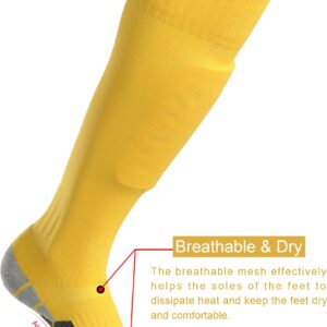 APTESOL Youth Soccer Socks Knee High Team Sport Cushion Sock Women Men Long Tube Cotton Athletic Compression Socks (3-Pair Yellow,X-Small)