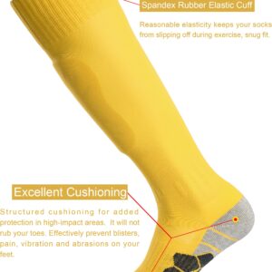 APTESOL Youth Soccer Socks Knee High Team Sport Cushion Sock Women Men Long Tube Cotton Athletic Compression Socks (3-Pair Yellow,X-Small)