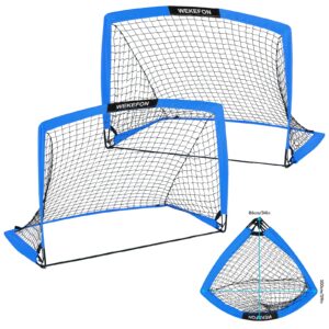 wekefon backyard soccer goals - portable kids soccer net set of 2-3.6'x2.7' - pop up folding indoor + outdoor goals with carry bag - easy assembly and compact storage