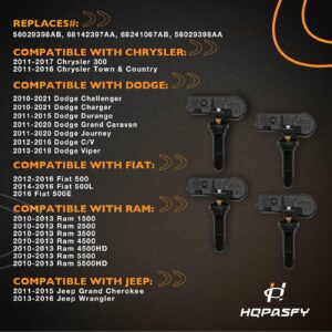 HQPASFY Tire Pressure Sensor 433MHz TPMS 4PCS Compatible with Dodge Charger Challenger Ram Chrysler 300 & More Replaces# 56029398AB