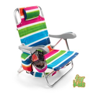 homevative kids folding backpack beach chair with 4 positions, carry handle, storage pouch, cup holder and phone holder, lightweight design