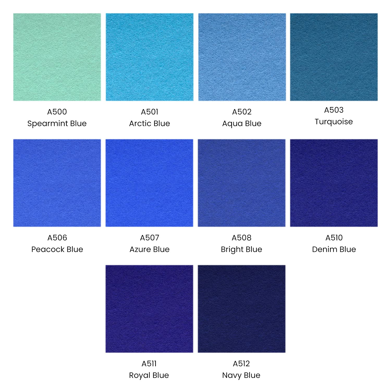 ARTEZA Blue Craft Felt Sheets, 8.3 x 11.8 Inches, Set of 50, 20 Soft and 30 Stiff Non Woven Felt Fabric for Sewing and DIY Projects