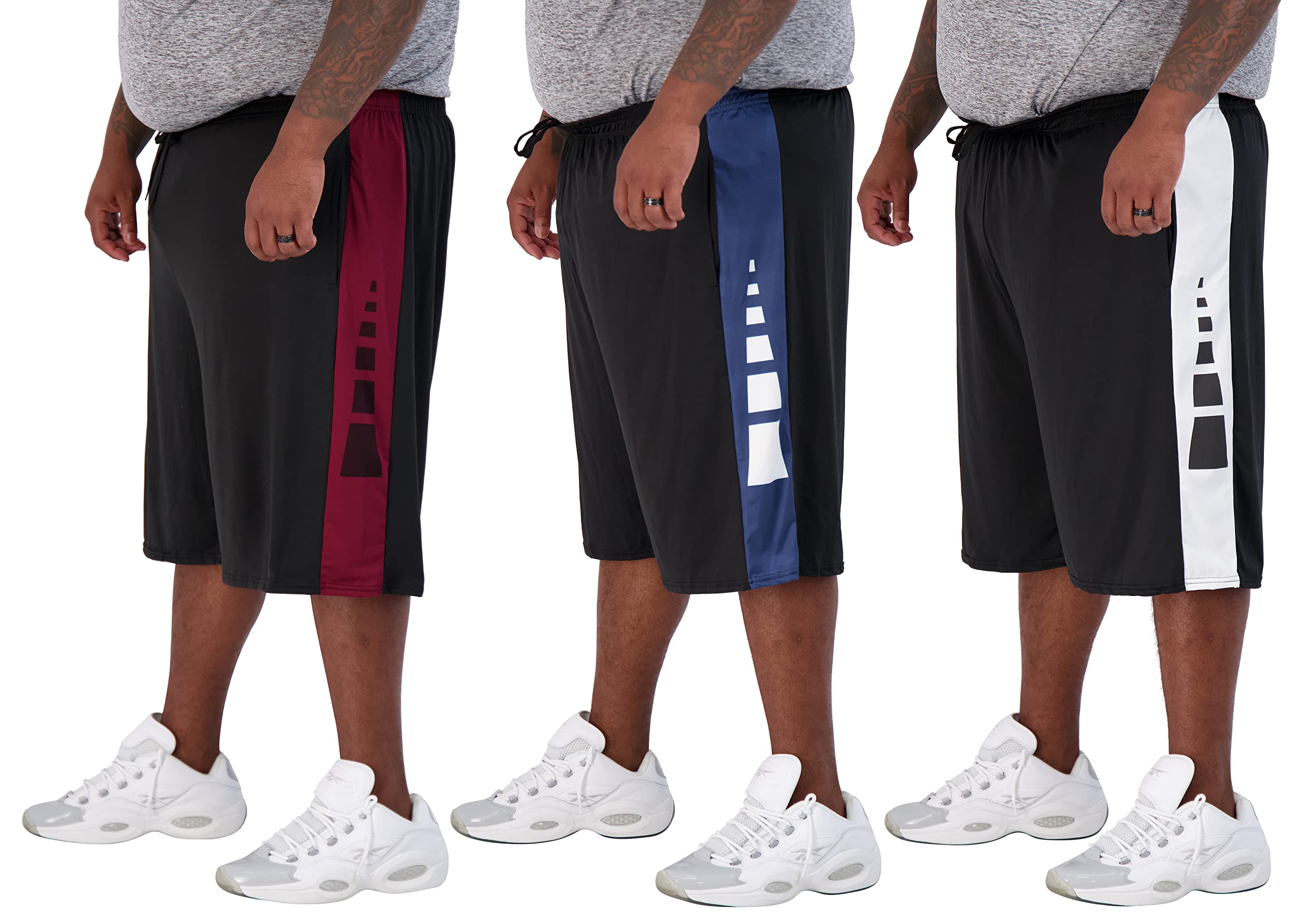 Real Essentials Men's Big & Tall Quick Dry 5X Shorts, 3 Pack - Athletic, Gym, Jogging, Running, Workout, 10'' Inseam, Breathable, Lightweight, Mid Rise