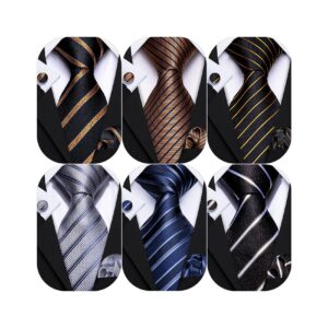 barry.wang men tie classic silk gift necktie with tie clip jacquard woven neck ties 6pcs formal wedding (stripe blue)