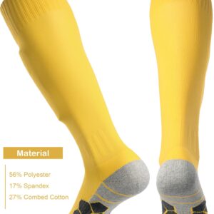 APTESOL Youth Soccer Socks Knee High Team Sport Cushion Sock Women Men Long Tube Cotton Athletic Compression Socks (3-Pair Yellow,X-Small)