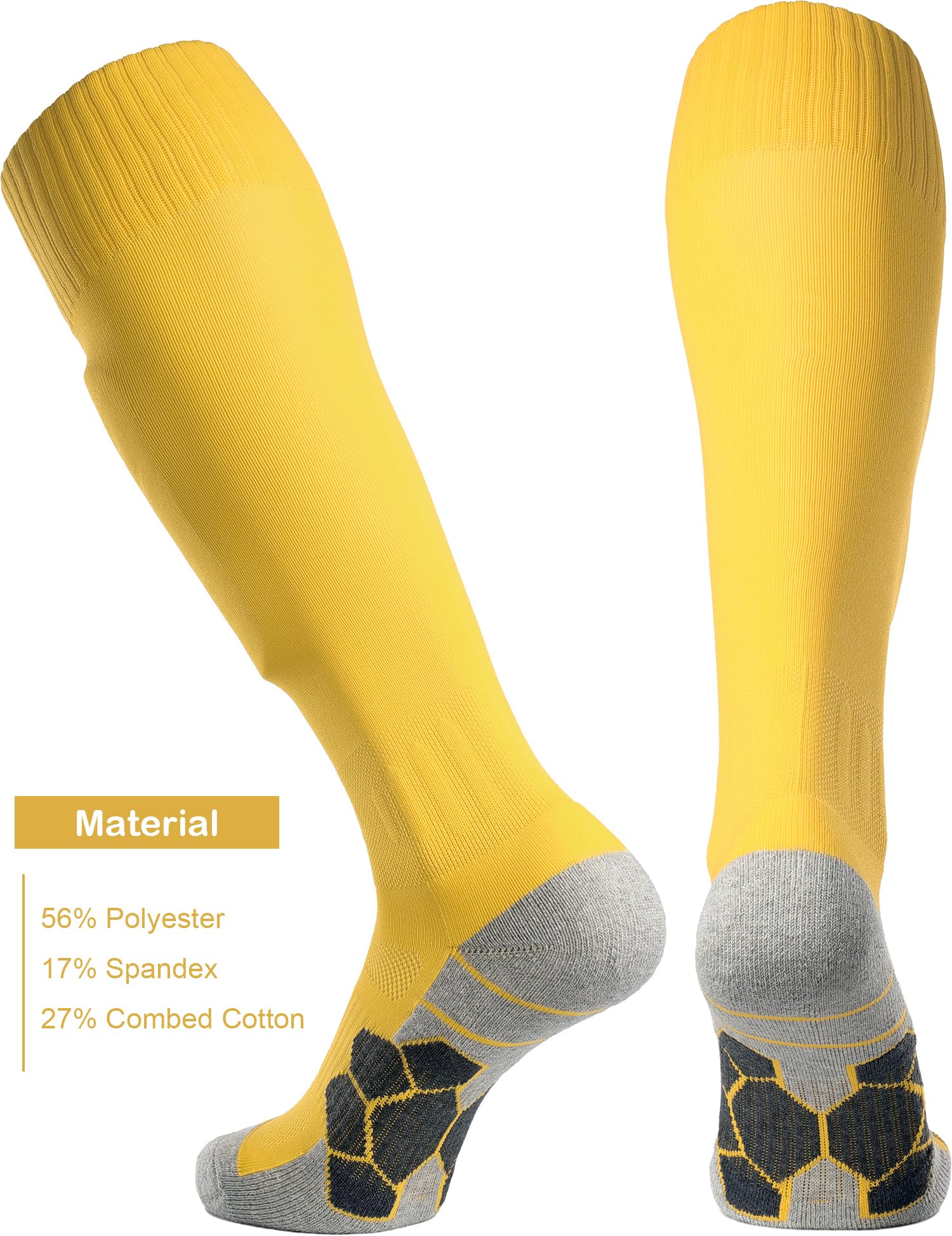 APTESOL Youth Soccer Socks Knee High Team Sport Cushion Sock Women Men Long Tube Cotton Athletic Compression Socks (3-Pair Yellow,X-Small)