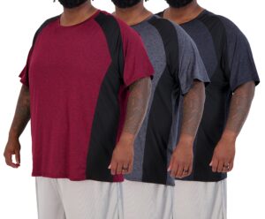 real essentials men’s big and tall tech stretch short sleeve crew quick dry fit t-shirt wicking active athletic gym top clothes lounge sleep running basketball workout tee, set 6, 3xlt, pack of 3