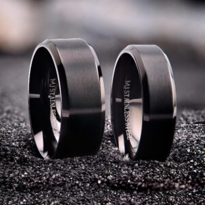 MJ Metals Jewelry Custom Engraved 8mm Black Plated Stainless Steel Brushed Center Beveled Edge Band Ring Size 11