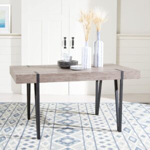 safavieh home collection alyssa mid-century rustic industrial grey oak/black dining room table dtb7000c, 0