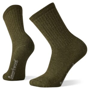 smartwool men's hike classic full cushion solid crew socks, military olive, large