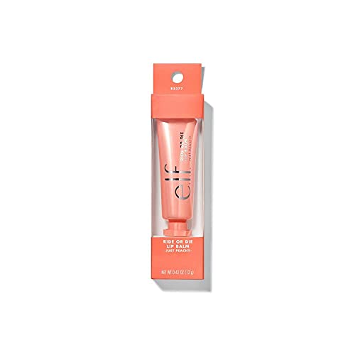 e.l.f. Ride or Die Lip Balm, Ultra-Hydrating Tinted Lip Balm, Infused with Jojoba Oil, Sheer Finish, Just Peachy, 0.42 Oz (12g)