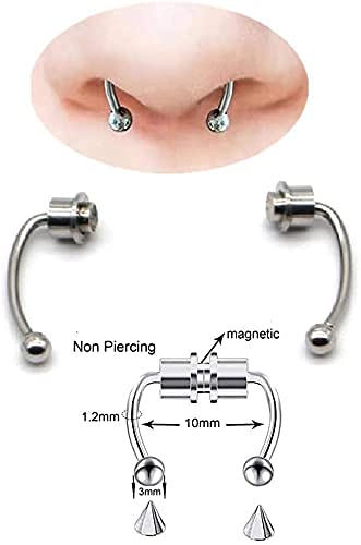 Non Piercing Magnetic Septum Nose Ring for Women Stainless Steel Hoop Reusable Fake Nose Jewelry (Silver and Black)