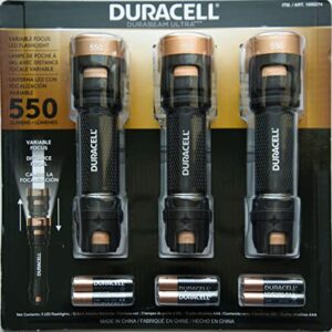 duracell ultra 550 lumens aluminum flashlight 12 aaa batteries included (3 pack)