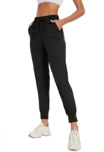 bathrins women tapered joggers with pockets – casual yoga high waist sweatpants black