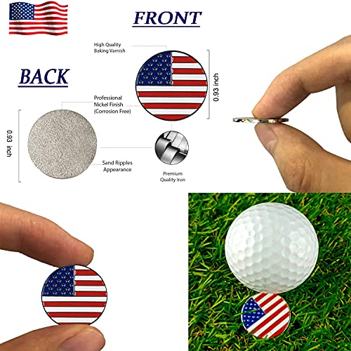 Golf Gloves Men Right Handed Golfer Left Hand with Ball Marker 2 Pack Leather Breathable Comfortable Weathersof Grip Size Small Medium ML Large XL (White&USA Flag, Large(Worn on Left Hand))