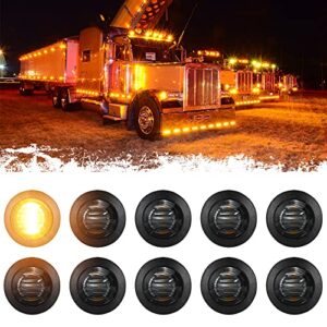 pseqt 3/4" round led side marker lights clearance turn signal indicators bullet grommet light waterproof for trailer truck car bus van pickup rv wrangler atv utv (10pcs, smoked lens & amber led)