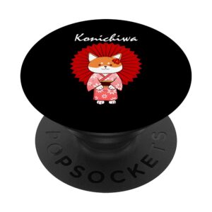 funny shiba inu uni dog konichiwa kimono flower dress popsockets swappable popgrip