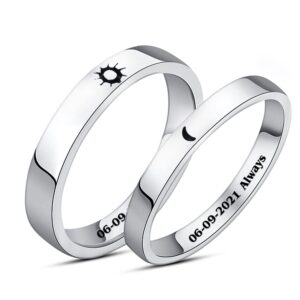 sharemore matching rings for couples sun and moon rings personalized heart promise couple ring customized engagement wedding ring band sets for him and her sterling silver high polished comfort fit