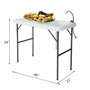 Camping Sink Table, Portable Folding Camping Table Fish Fillet Hunting Cleaning Cutting Table Picnic Outdoor Gardening Table with Sink Faucet (1Sink)