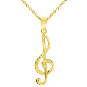 jewelry america solid 14k yellow gold g clef musical symbol charm music note pendant necklace, 16"