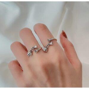 NewZenro Vintage Lotus Flowers Adjustable Open Rings for Women Dainty Lotus Root Sterling Silver Statement Engagement Promise Thin Band Rings Fashion Expandable Knuckle Finger Rings for Wife Daughter