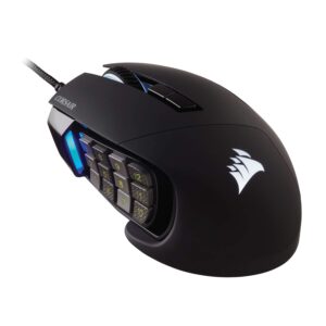 corsair scimitar rgb elite, moba/mmo gaming mouse, black, backlit rgb led, 18000 dpi, optical (renewed)