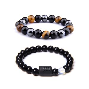 csiyanjry99 zodiac aquarius bracelets for men women,aquarius zodiac sign,8mm natural black onyx stone hematite obsidian tiger eye beads bracelet set 12 constellation horoscope bracelet