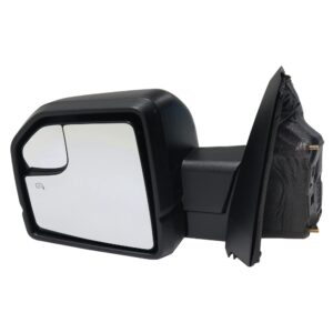 kool vue driver side power heated mirror for ford f-150 2015-2017 manual fold with signal light & spotter glass; without memory, puddle lamp & auto-dimming textured