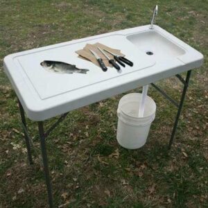 Camping Sink Table, Portable Folding Camping Table Fish Fillet Hunting Cleaning Cutting Table Picnic Outdoor Gardening Table with Sink Faucet (1Sink)