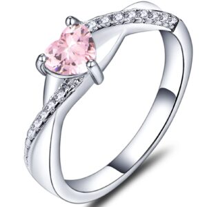 YL 925 Sterling Silver Engagement Rings Heart Cut 5MM Created Pink Tourmaline Infinity Ring for Women-size6