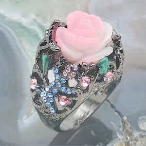 HSQYJ Retro Cocktail Statement Ring Antique Gold and Silver Tone Resin Stone Crystal Stacking Rings Cluster Statement Ring for Women