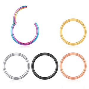 evispol 5pcs set 16g nose rings 316l surgical steel hinged nose ring hoop septum clicker for women men lip nipple rings cartilage rook helix earring conch tragus daith earrings piercing jewelry-10mm