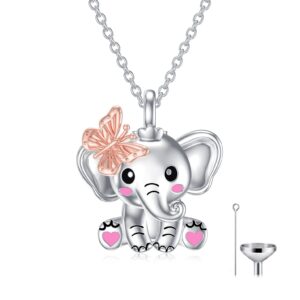 lucky elephant cremation butterfly urn necklace for ashes 925 sterling silver human fur keepsake memorial locket holder jewelry gift for women