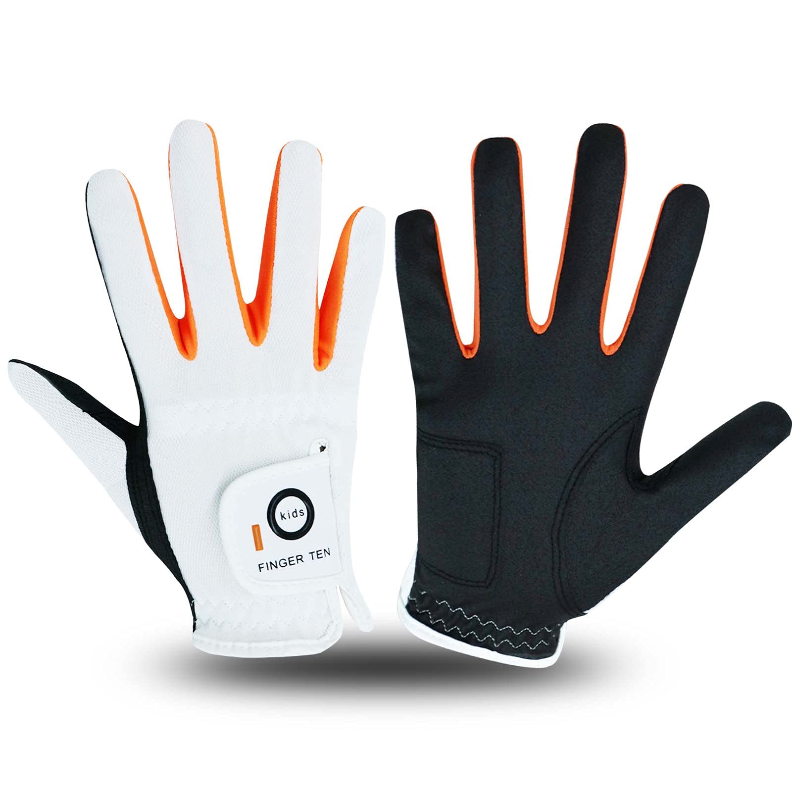 FINGER TEN Golf Gloves for Kids Boys Girls Both Left Right Hand Value 1 Pair, Toddler Junior Youth Golf Glove White Green Black (White, Medium)